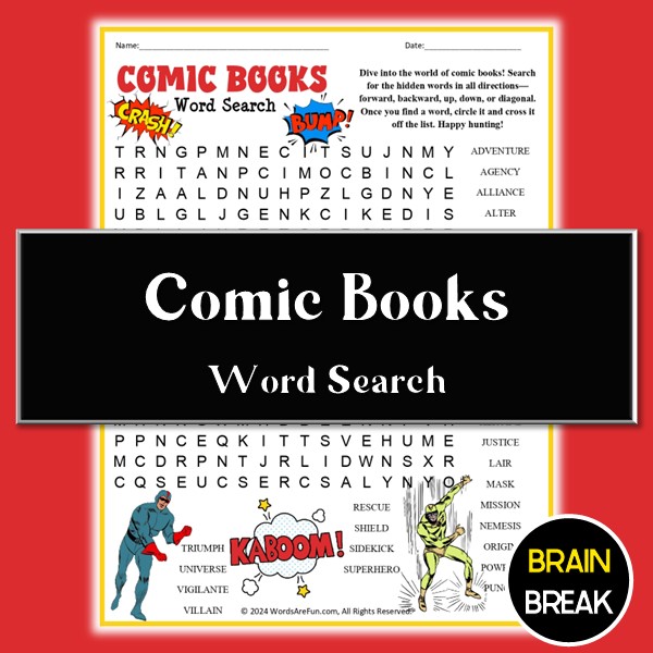 Comic Books Word Search | Superhero & Comic Day Printable Activity