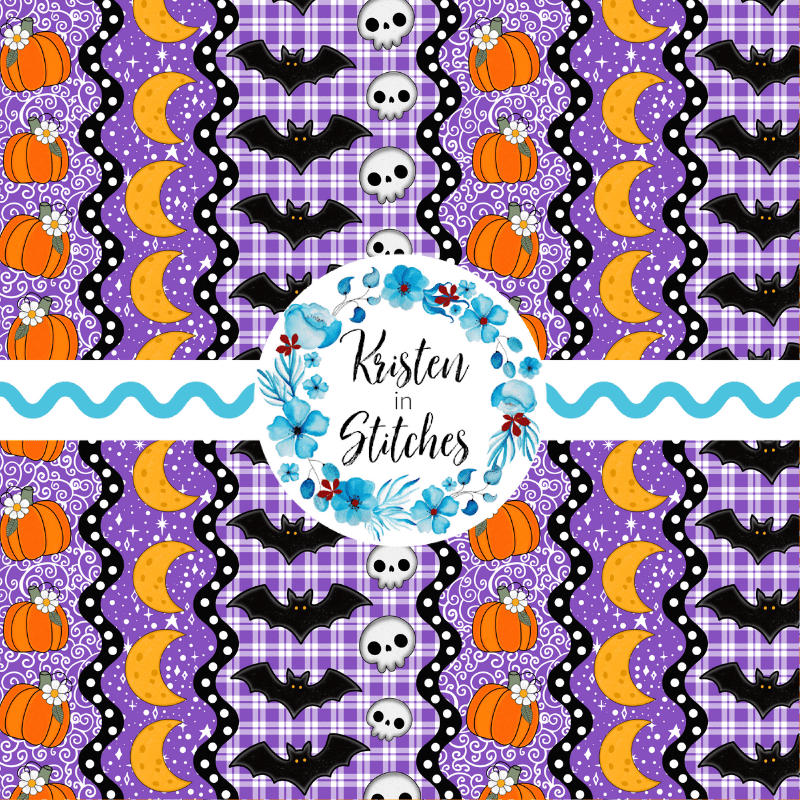 Halloween Haunts Spooky Stripes Pumpkins Bats Skulls Seamless Pattern ...