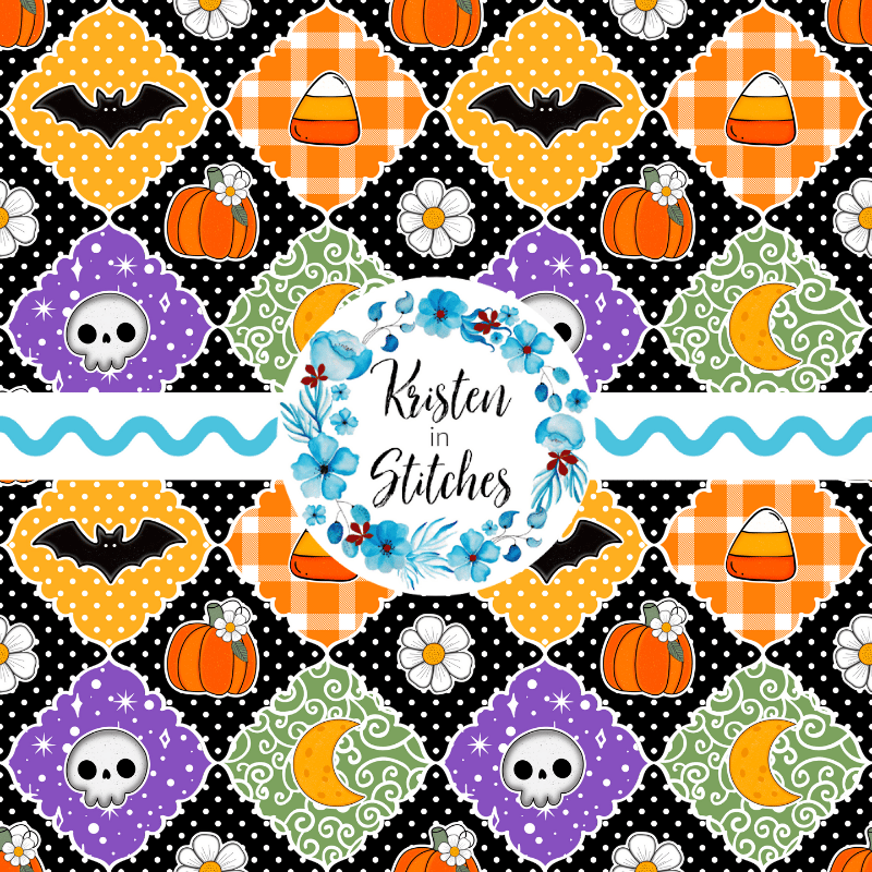 Colorful Halloween Haunts Spooky Bats Skulls Sweet Pumpkins Candy Corn ...