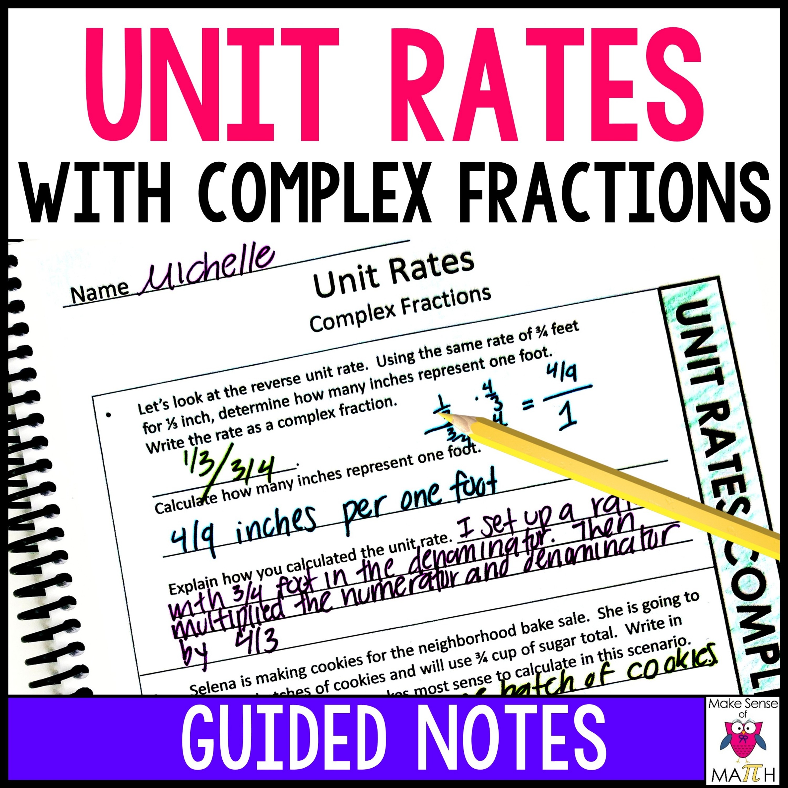 Unit Rates Guided Notes with Complex Fractions