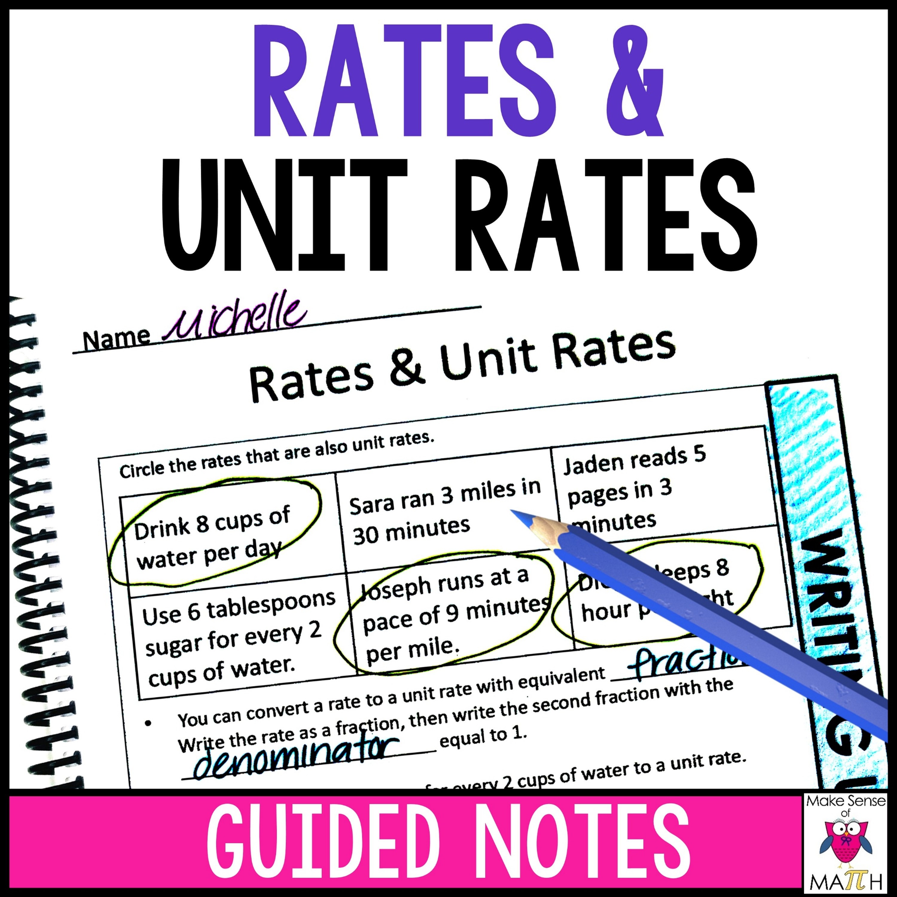 Rates and Unit Rates Guided Notes