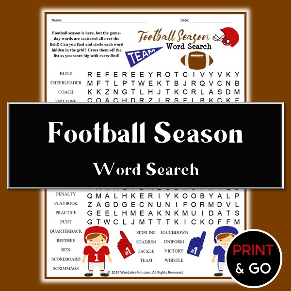 Football Season Word Search Puzzle | Printable Game Day Activity for ...