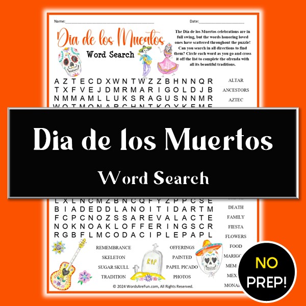 Día de los Muertos Word Search Puzzle | Day of the Dead Printable ...