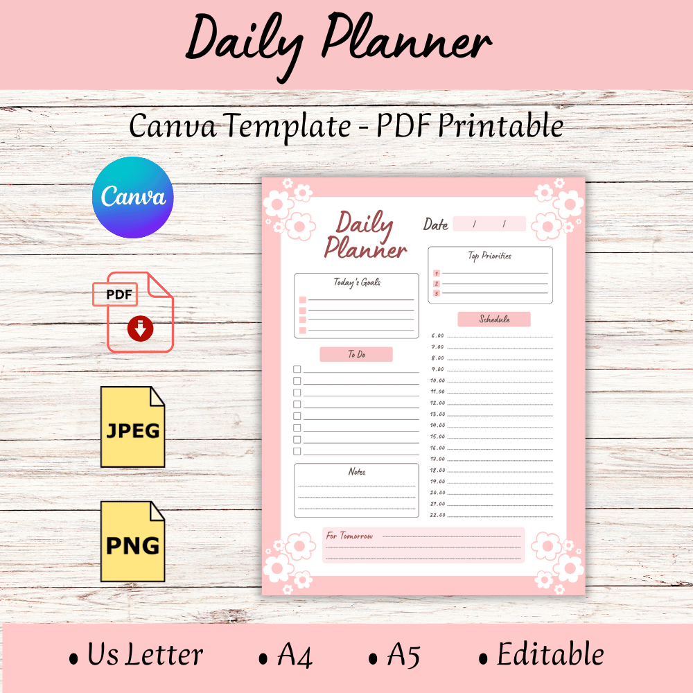 Daily Planner Canva Template and PDF Printable - Payhip