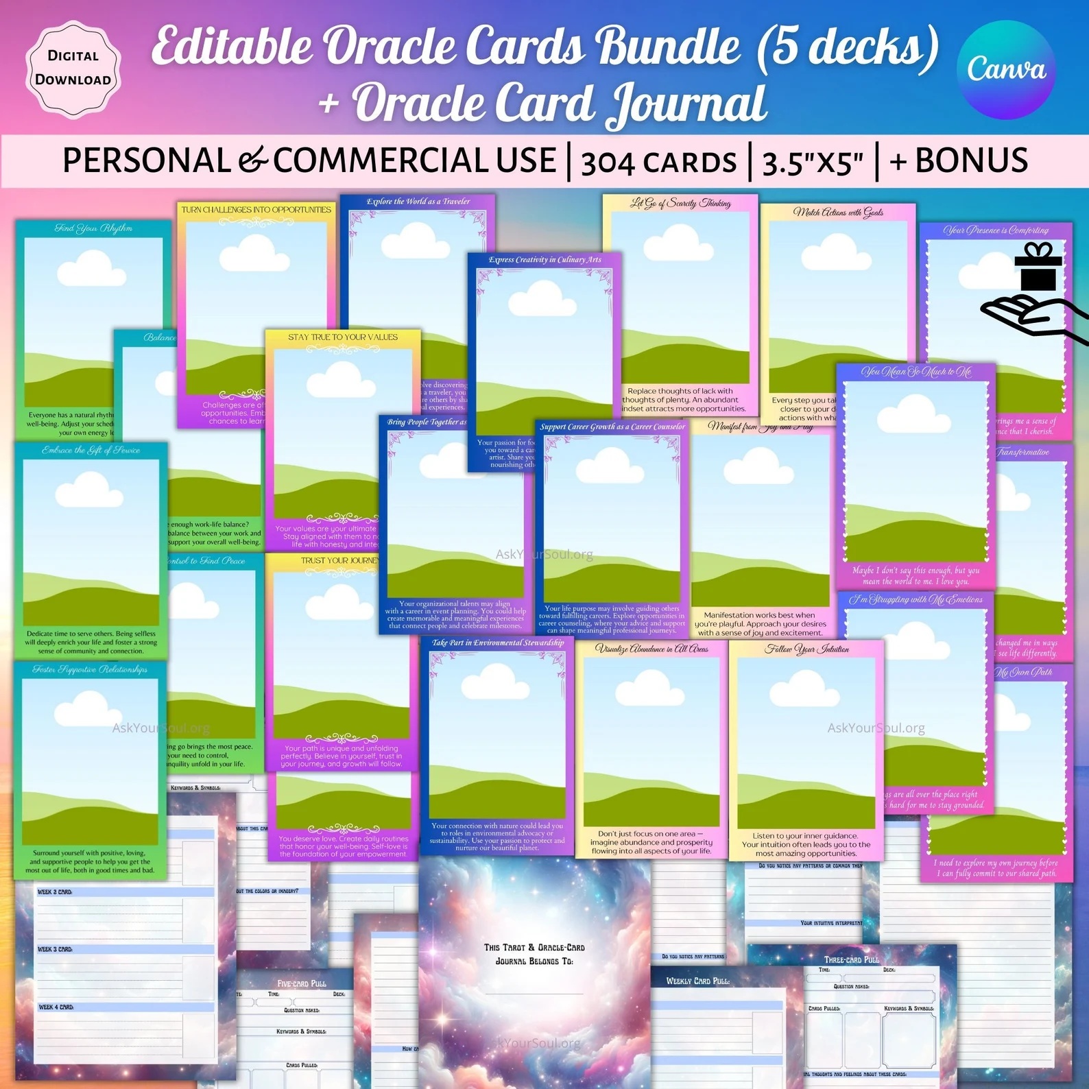 BUNDLE Editable Oracle Cards & Oracle Card Journal Manifestation Life ...