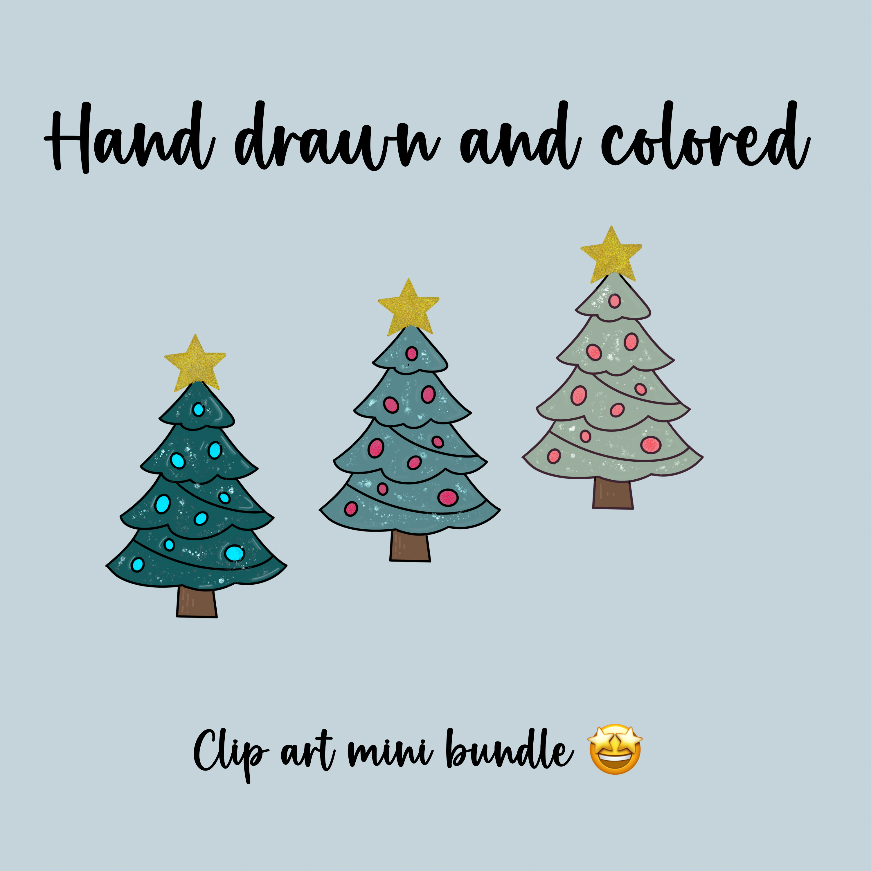 Christmas Tree Clipart PNG Bundle | Festive Holiday Trees | Hand Drawn ...