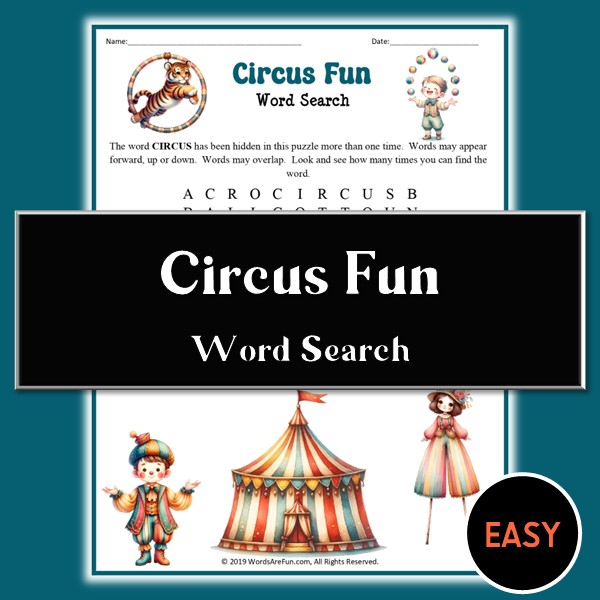 Circus Word Search Puzzle Bundle | Clown & Carnival Printable ...