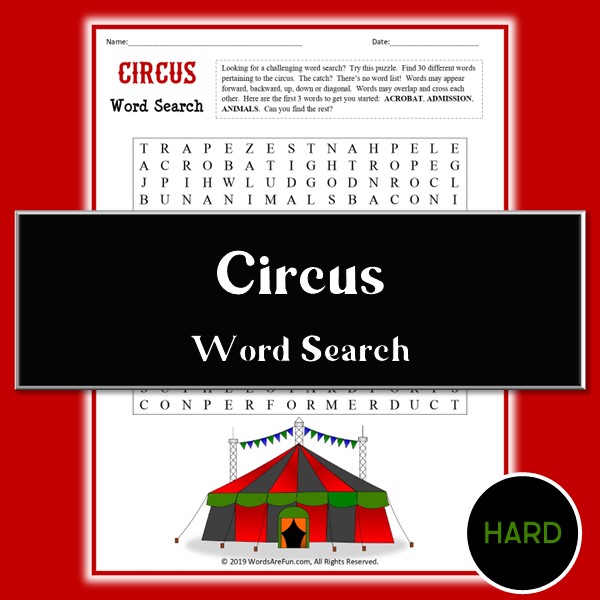 Circus Word Search Puzzle Bundle | Clown & Carnival Printable ...