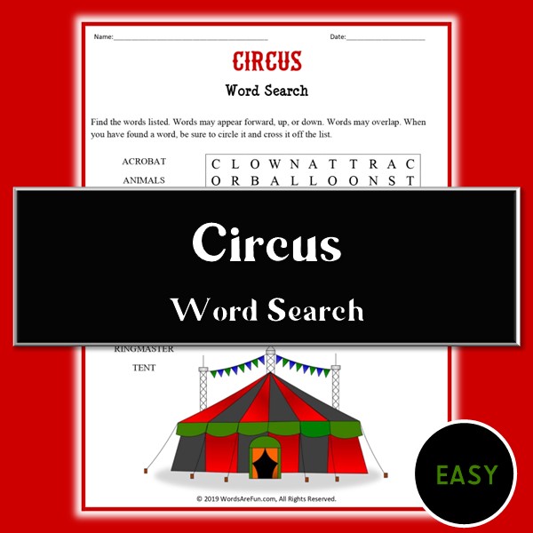 Circus Word Search Puzzle Bundle | Clown & Carnival Printable ...