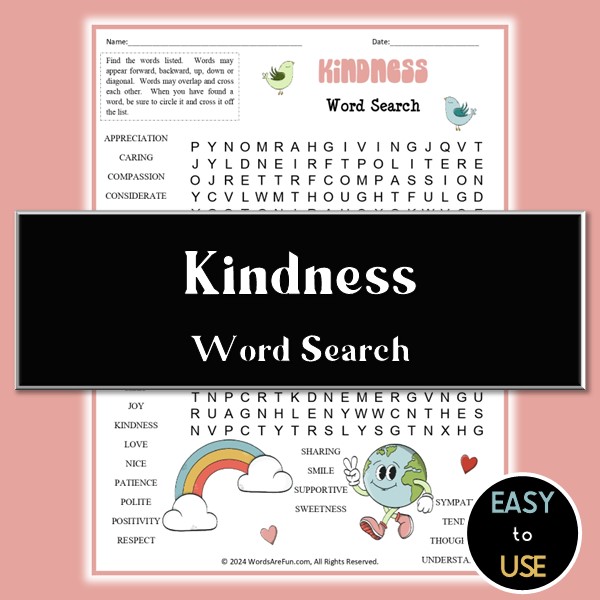 Kindness Word Search Puzzle | Printable Positivity & Character ...