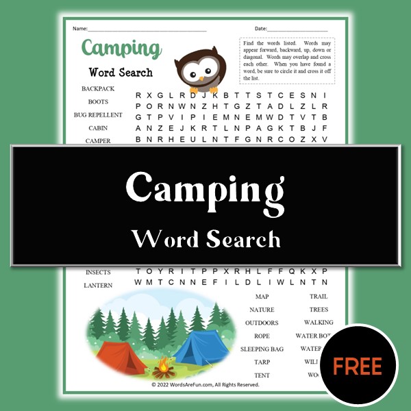 FREE Camping Word Search Puzzle | Outdoor Adventure Activity Printable ...