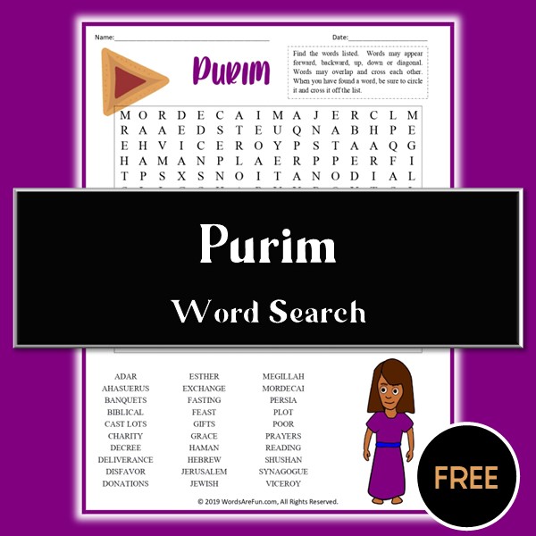 FREE Purim Word Search Puzzle | Printable Jewish Holiday Activity for ...