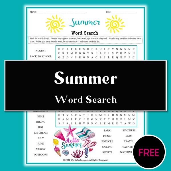 Free Summer Word Search Puzzle | Fun Printable Activity for Kids ...