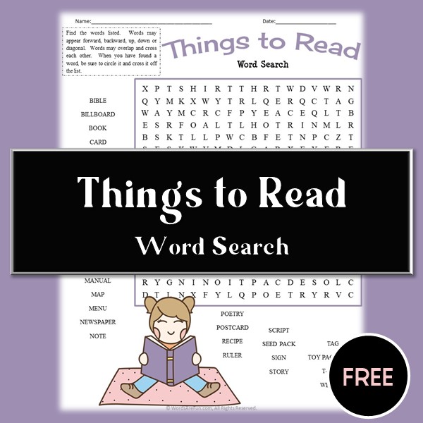 Free Things to Read Word Search Puzzle – Fun Printable Activity for ...