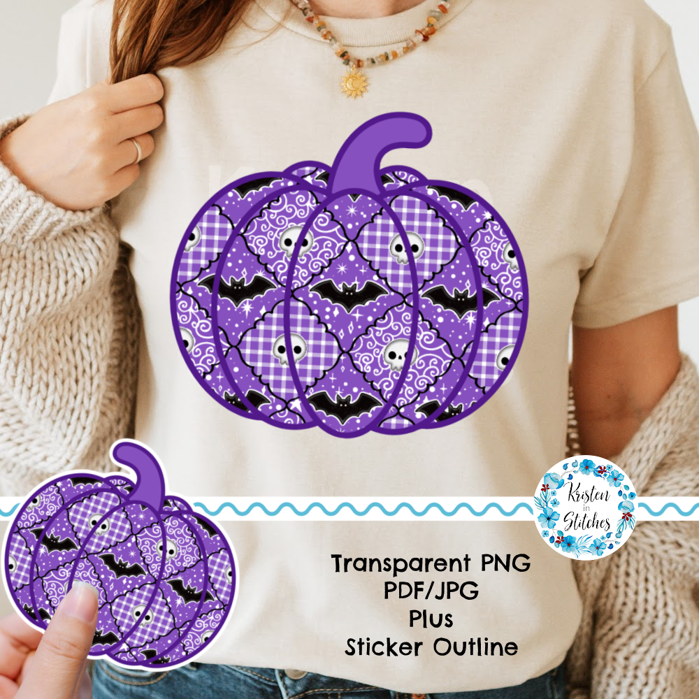 Purple Patchwork Pumpkin Graphics, Transparent PNG, Panels and Stickers ...