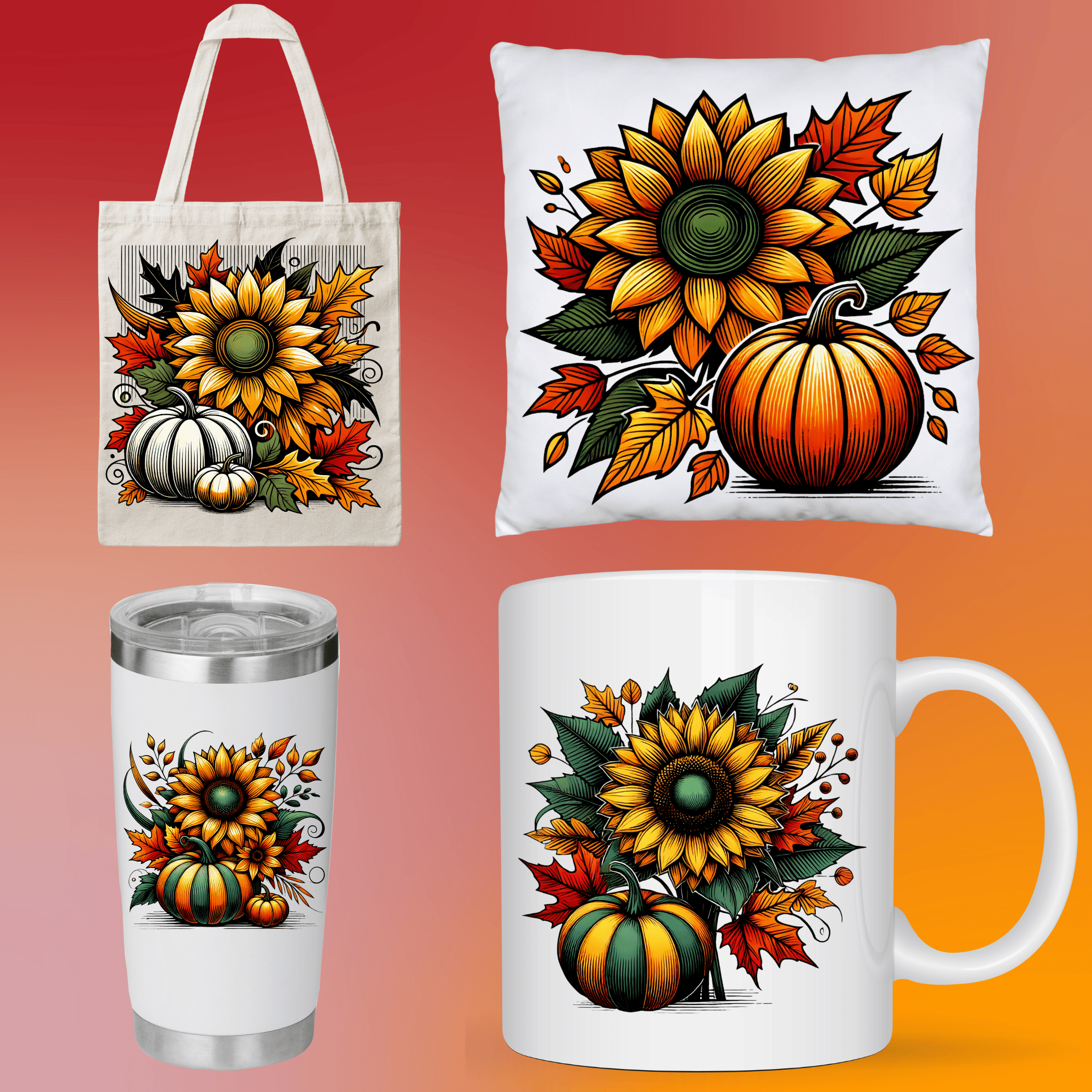 Fall PNG Bundle | Sunflowers & Pumpkins Transparent PNGs | Autumn ...