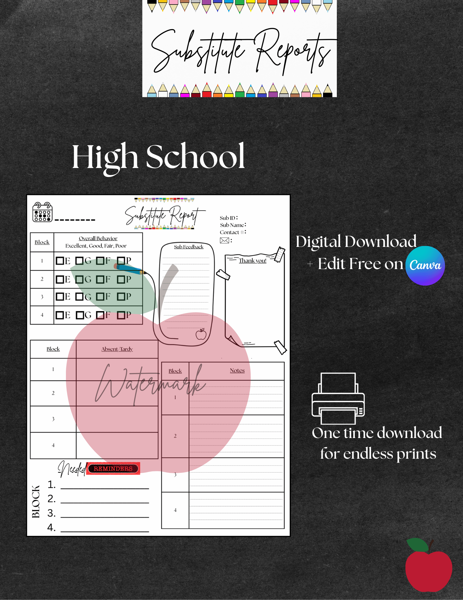 Substitute Report for High School - Payhip