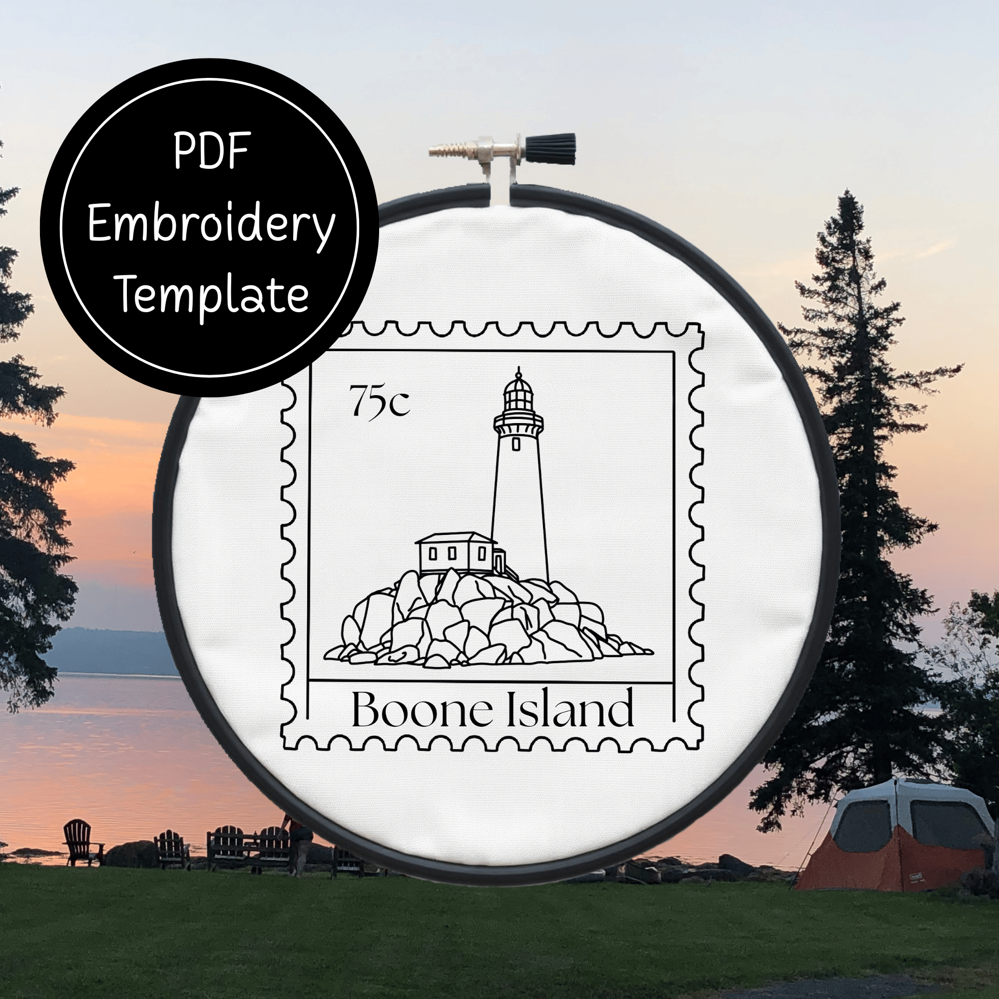 Boone Island Lighthouse Stamp Hand Embroidery Template PDF - DIY ...