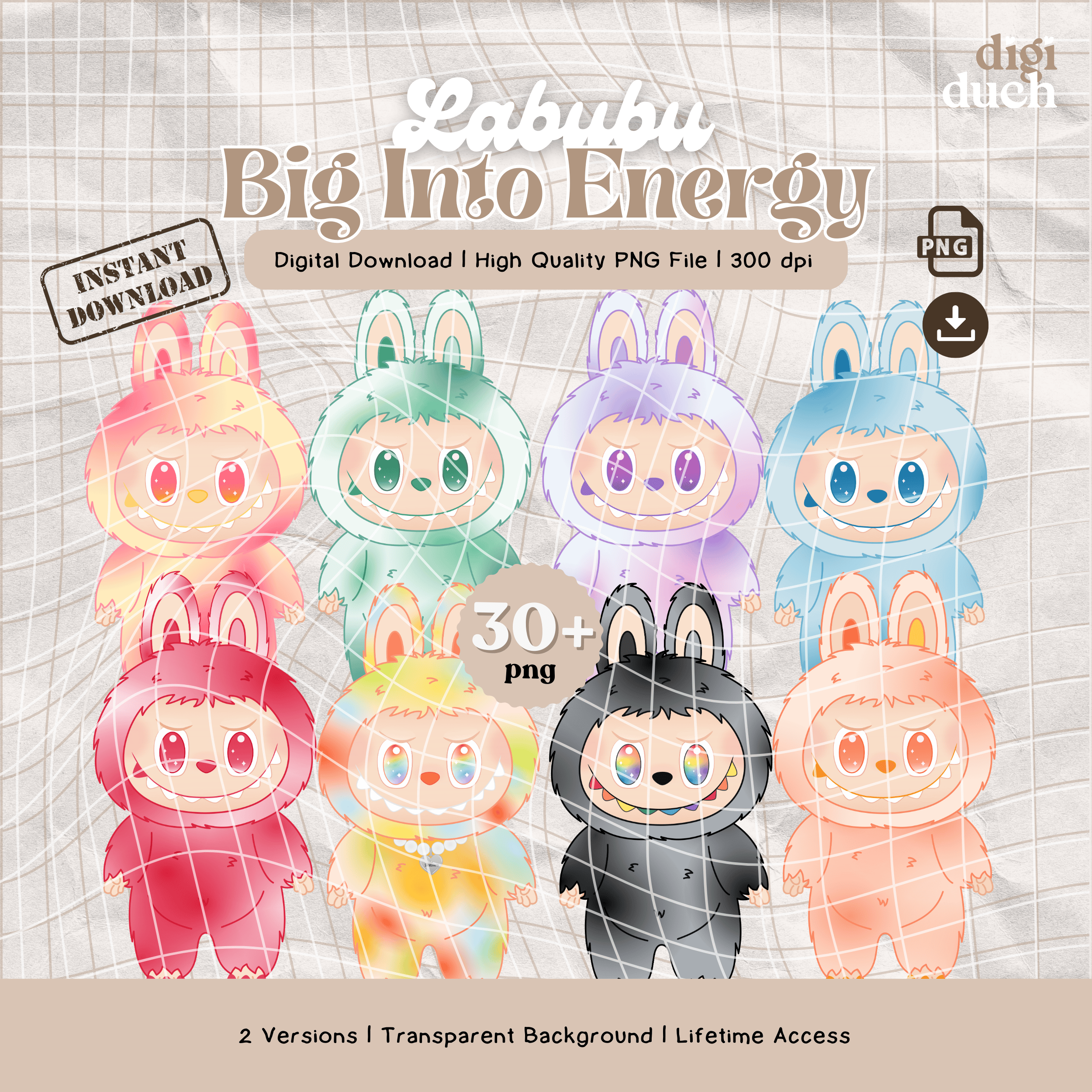 Pack of 32 Labubu PNG, Labubu v3, Labubu Bundle PNG, Big Into Energy ...