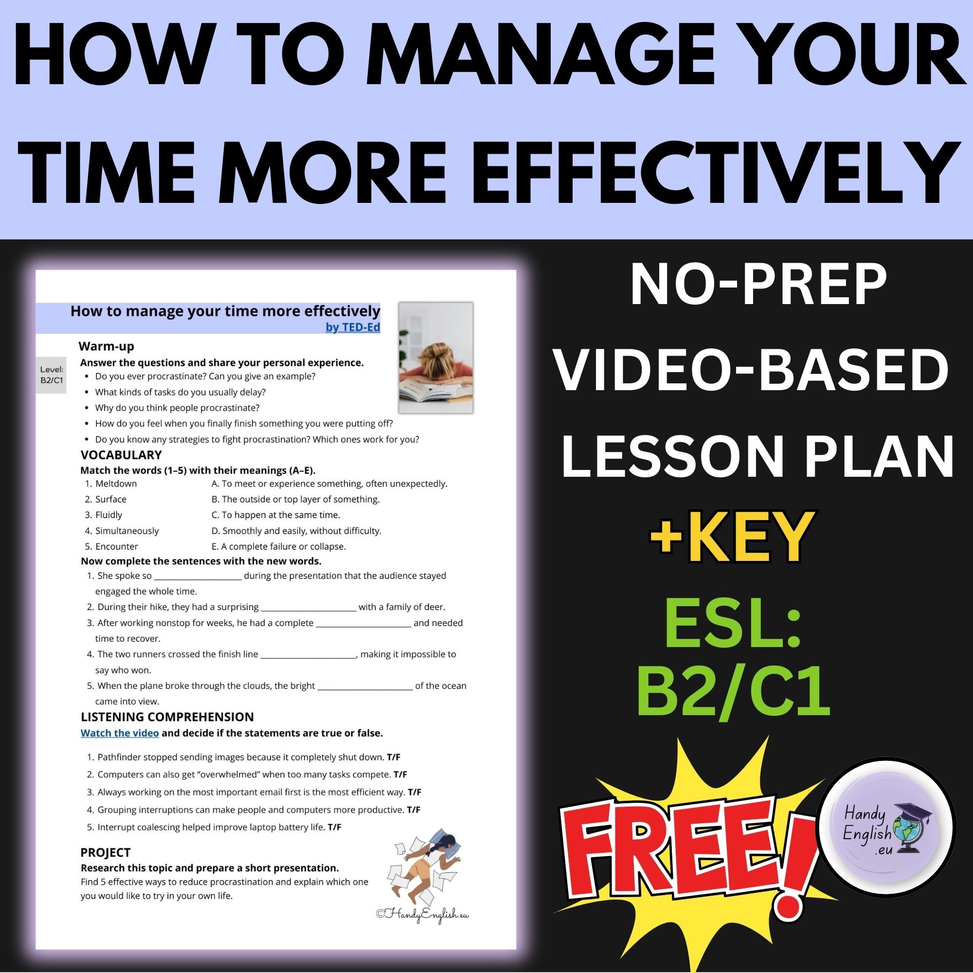 FREE ESL Lesson Plan – B2/C1 | Time Management & Procrastination - Payhip