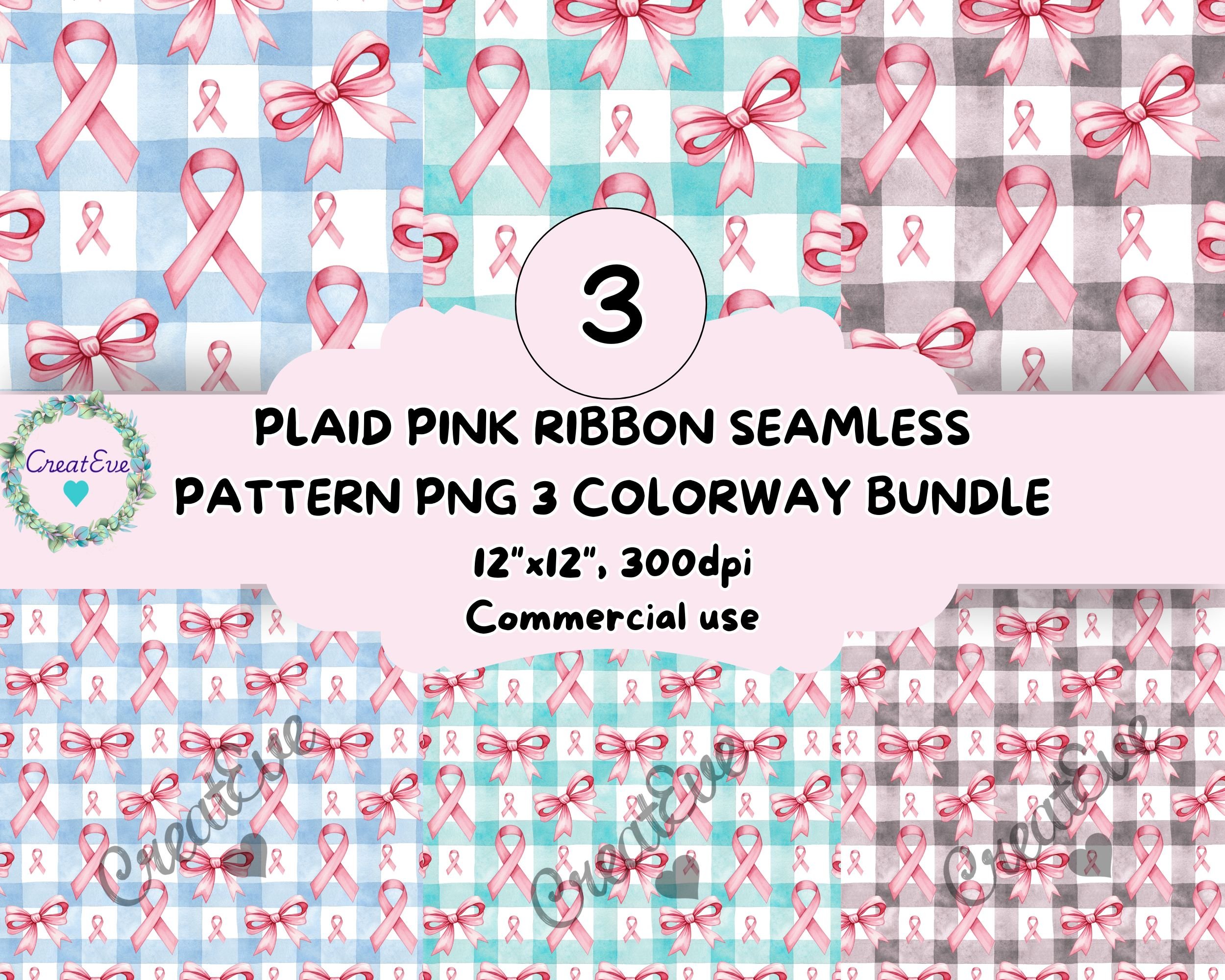 Pink Ribbon Cancer Awareness & Preppy Bows Seamless Pattern Commercial ...