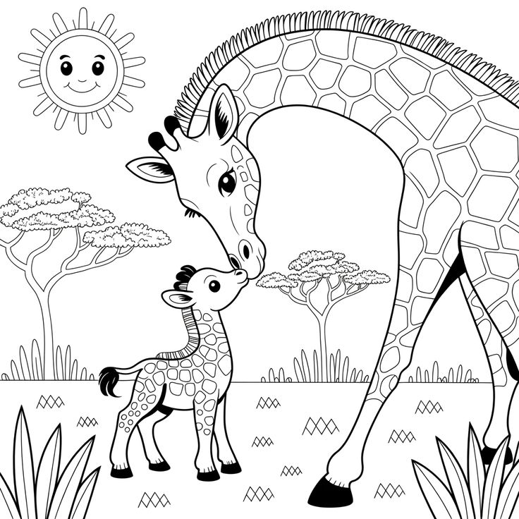Cute Giraffes Coloring Pages for Kids & Families (Total 4 pages) - Payhip
