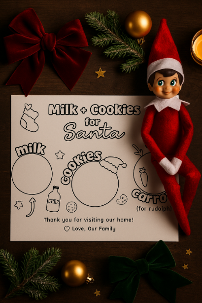 Luxury “Dear Santa” Milk & Cookies Coloring Page – Instant Download PDF ...