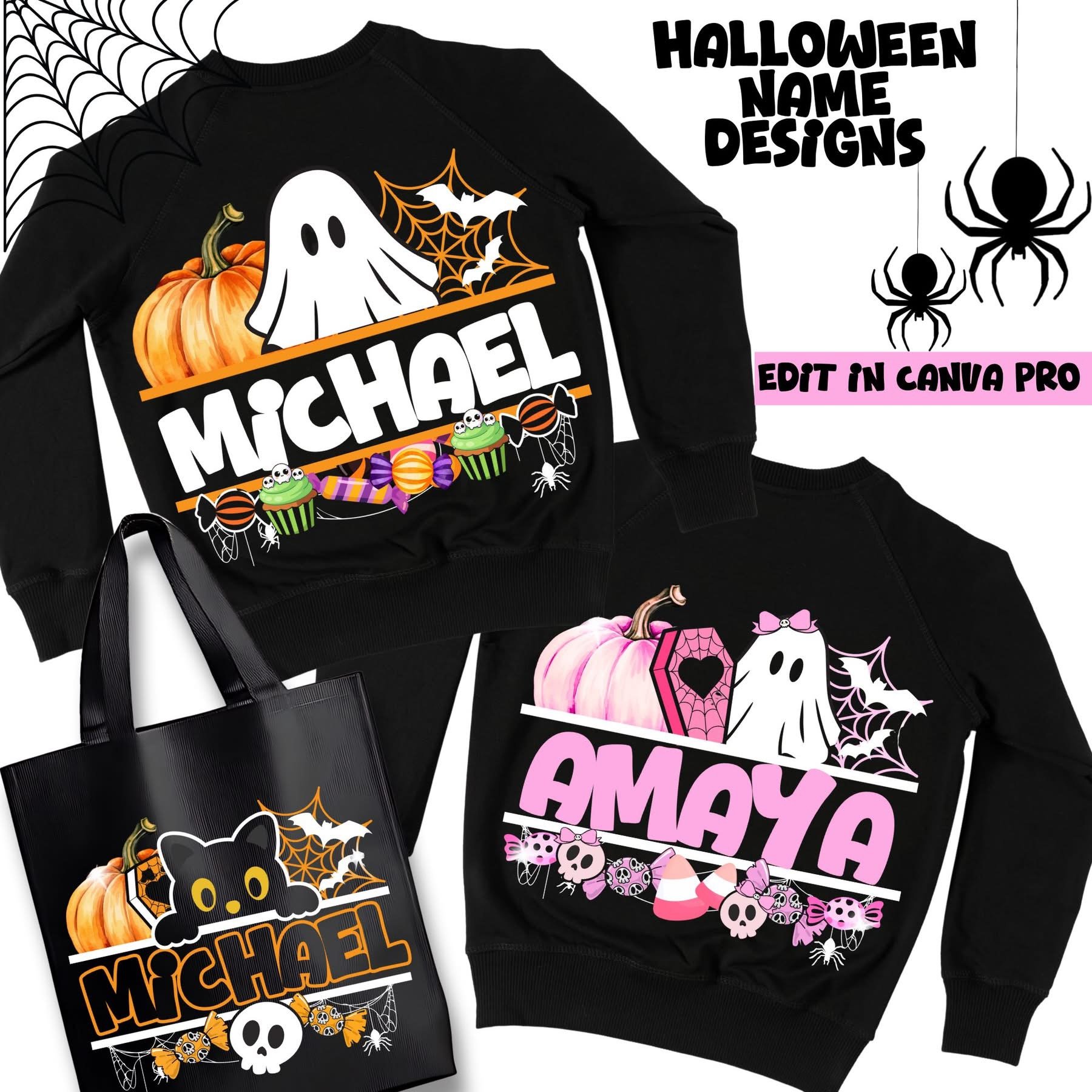 Editable Halloween Name Designs Bundle – 10 Customizable PNGs for ...