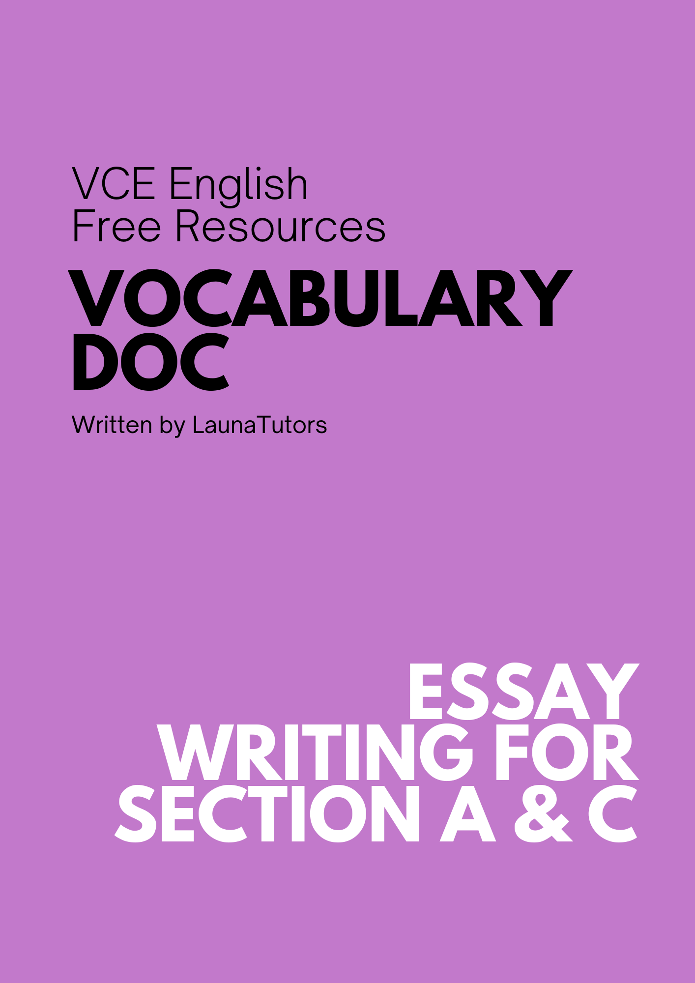 Vocabulary Sheet for Essay Writing | Section A & C