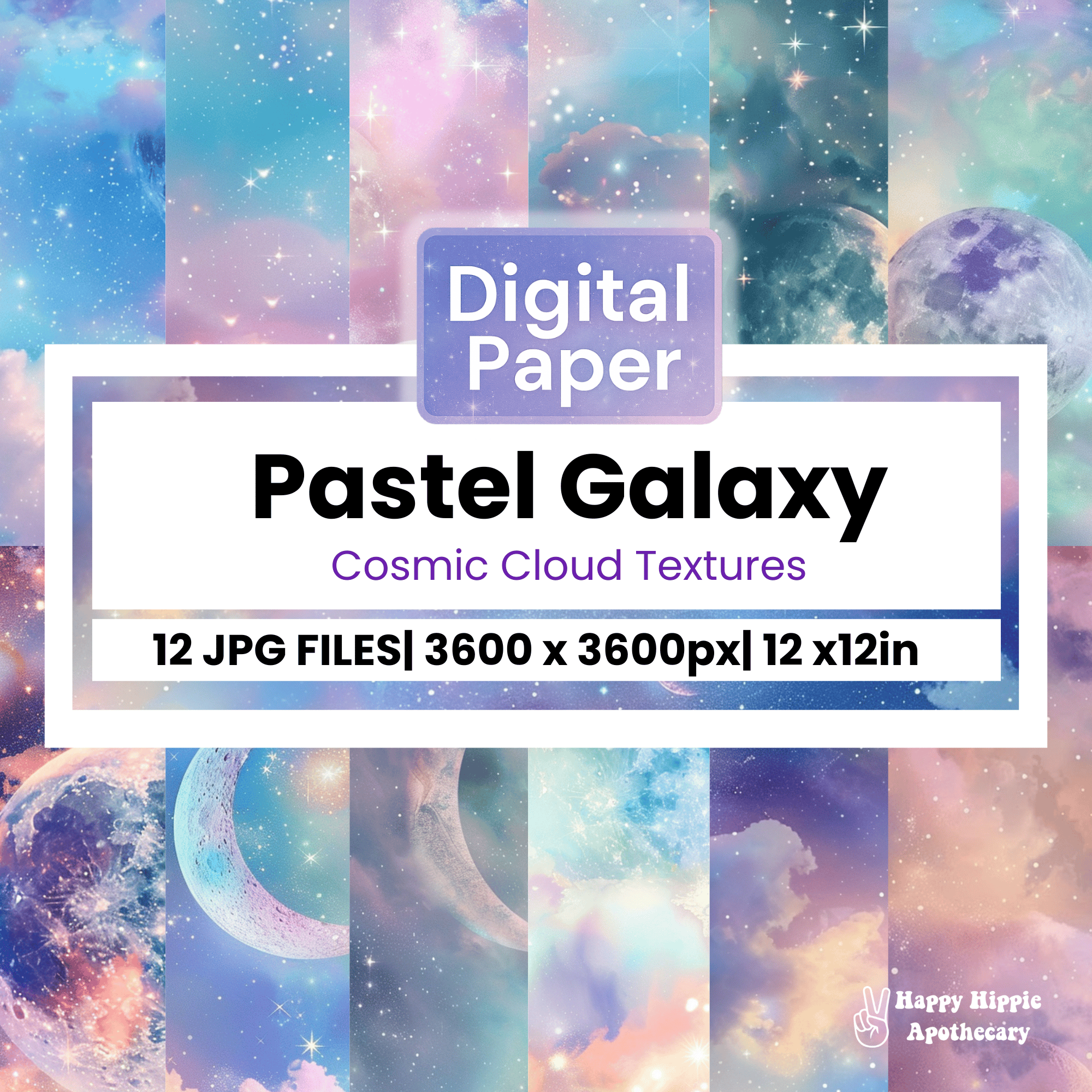 Galaxy Digital Paper Pack | 12x12” Pastel Space Backgrounds | Moon ...