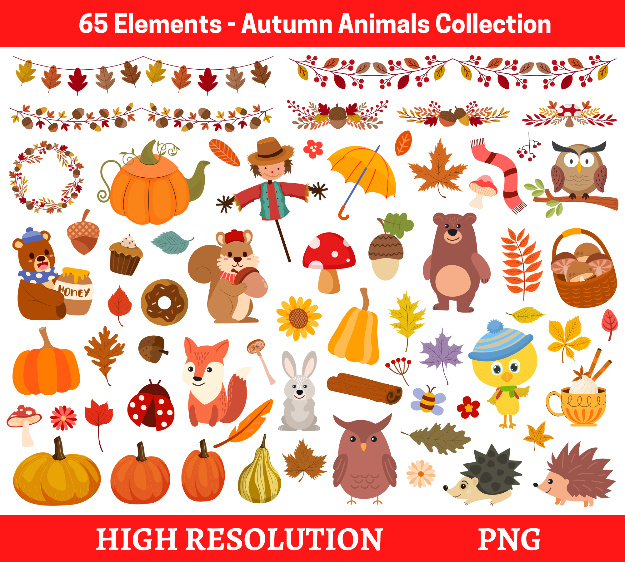 Autumn Clipart Set, Pumpkins, Leaves, Animals (SVG & PNG) - Payhip