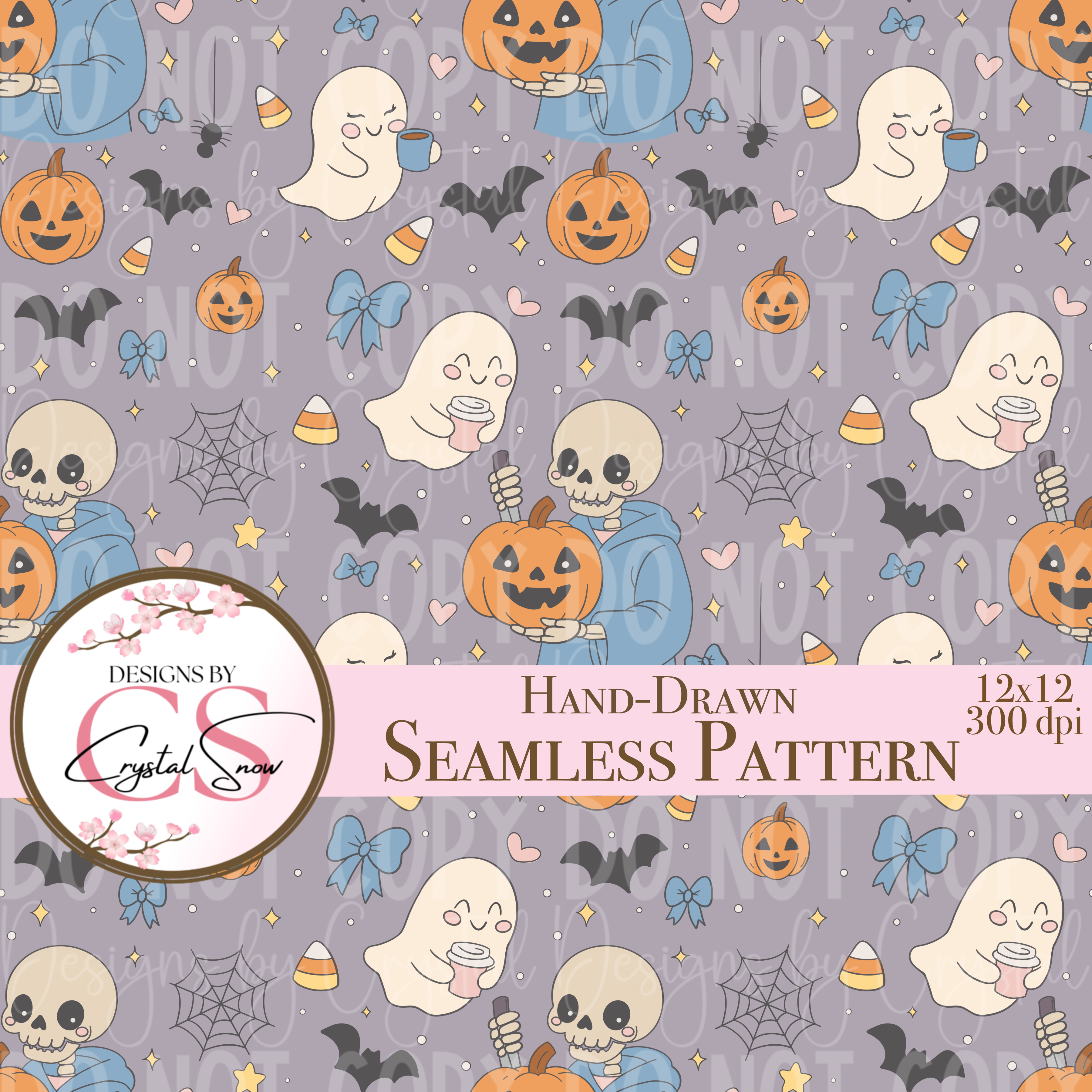 Soft Gothic Halloween Seamless Pattern | Cute Ghosts, Skulls & Pumpkins ...