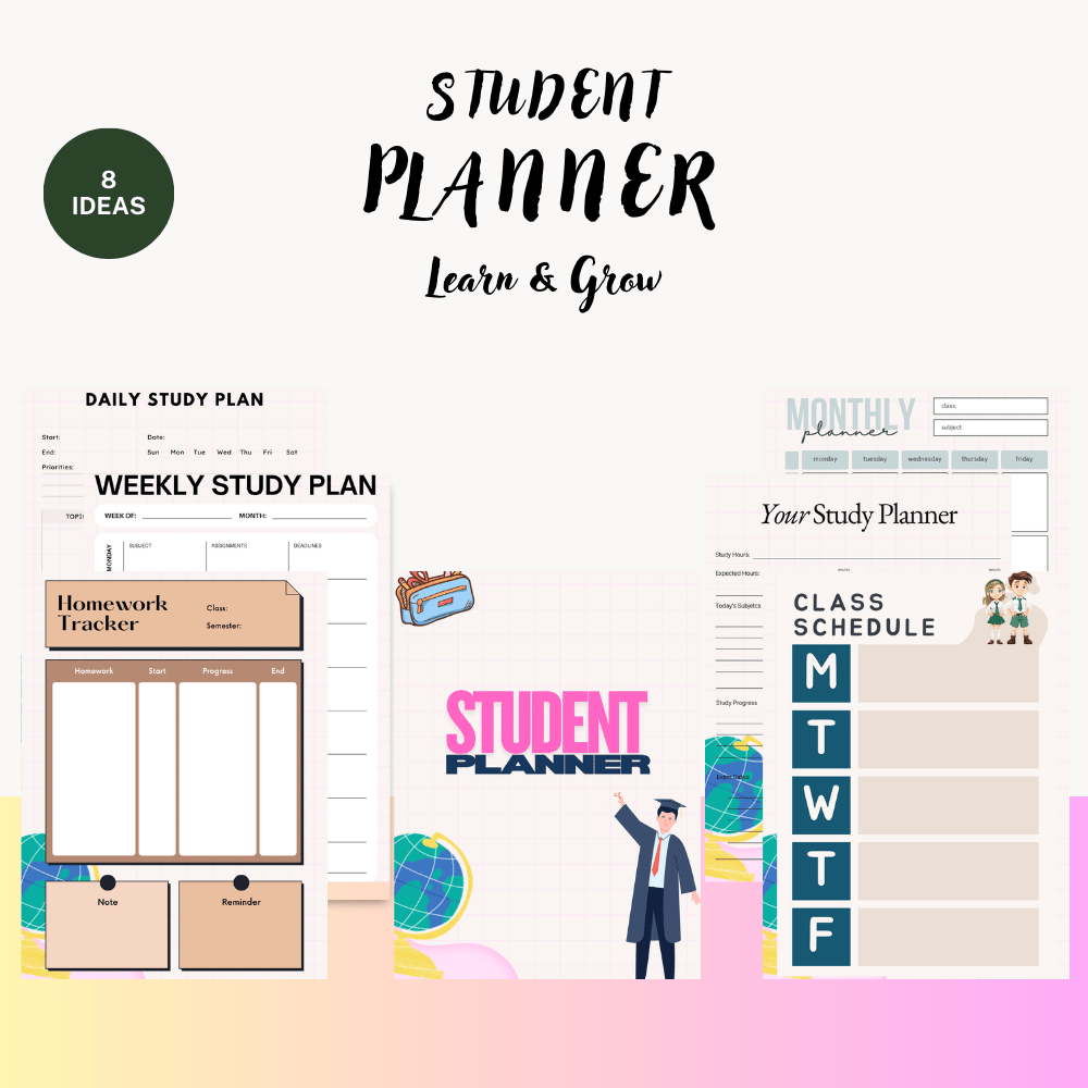 Printable Student Planner & Study Organizer | Homework Tracker, Study ...