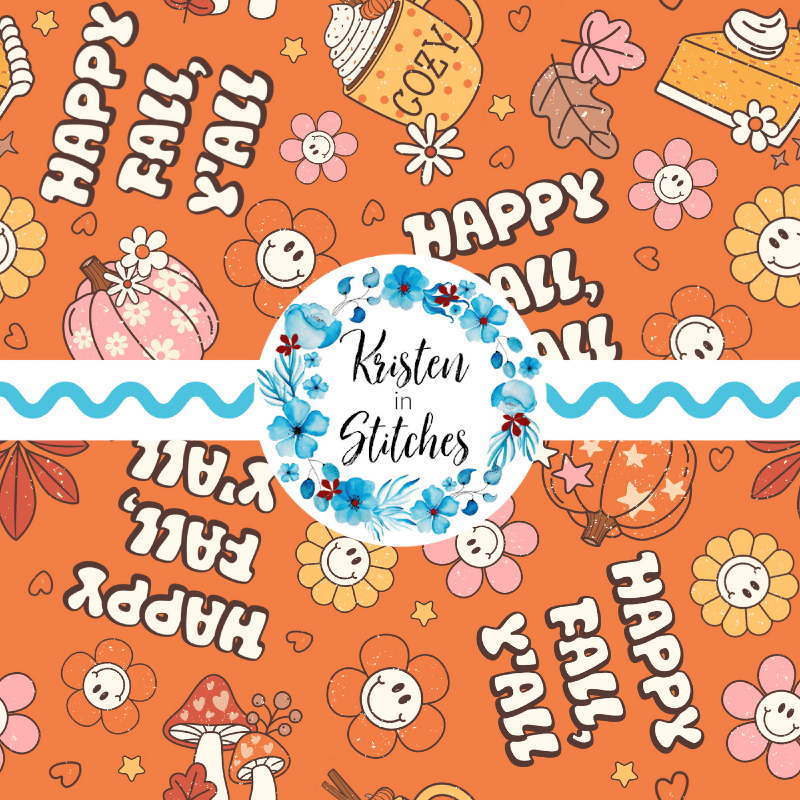 Happy Fall Y'all Retro Autumn Halloween Thanksgiving Seamless Pattern ...