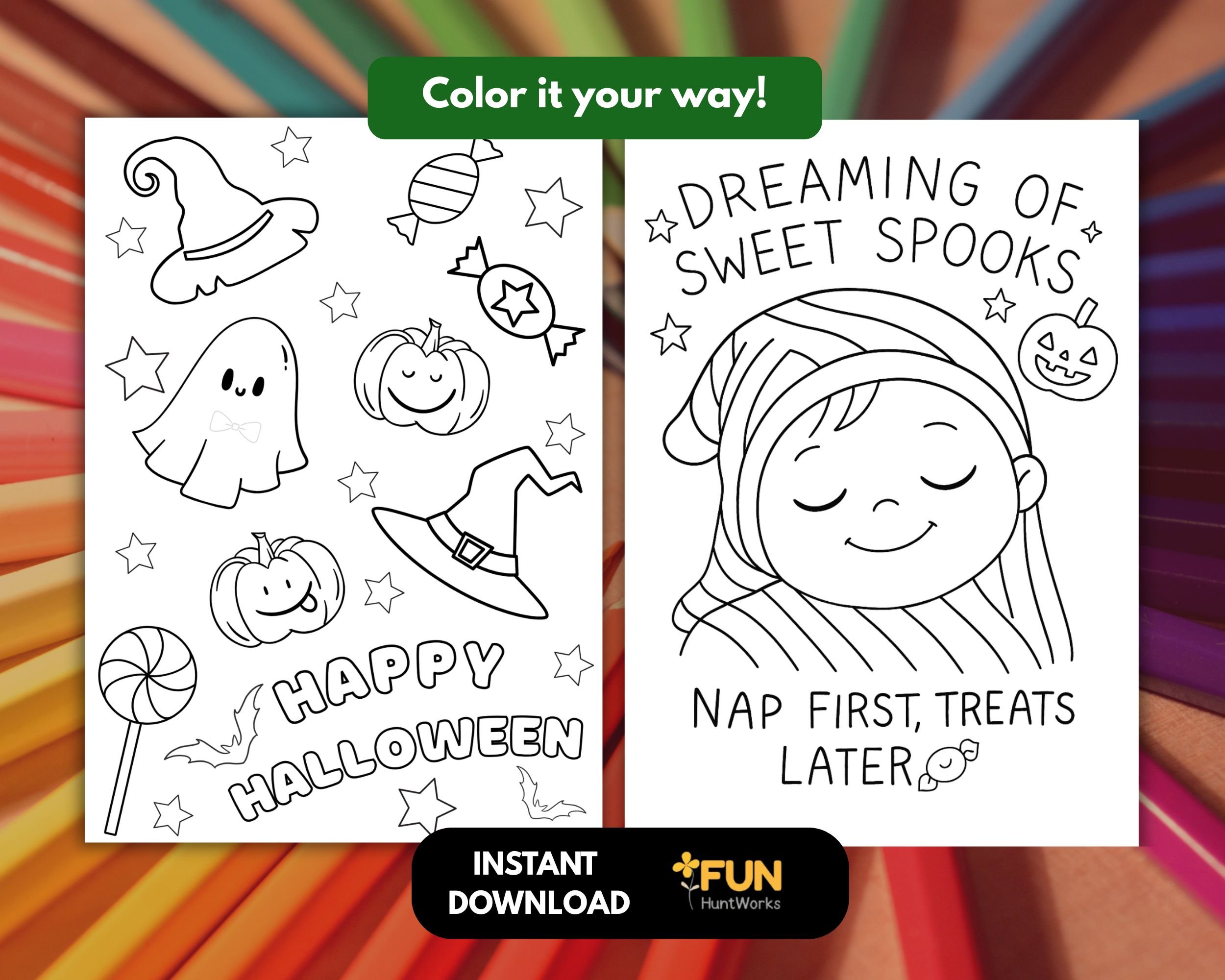 Halloween Coloring Cards 5x7 Printable | Combo of 2 | Fun DIY Kids ...