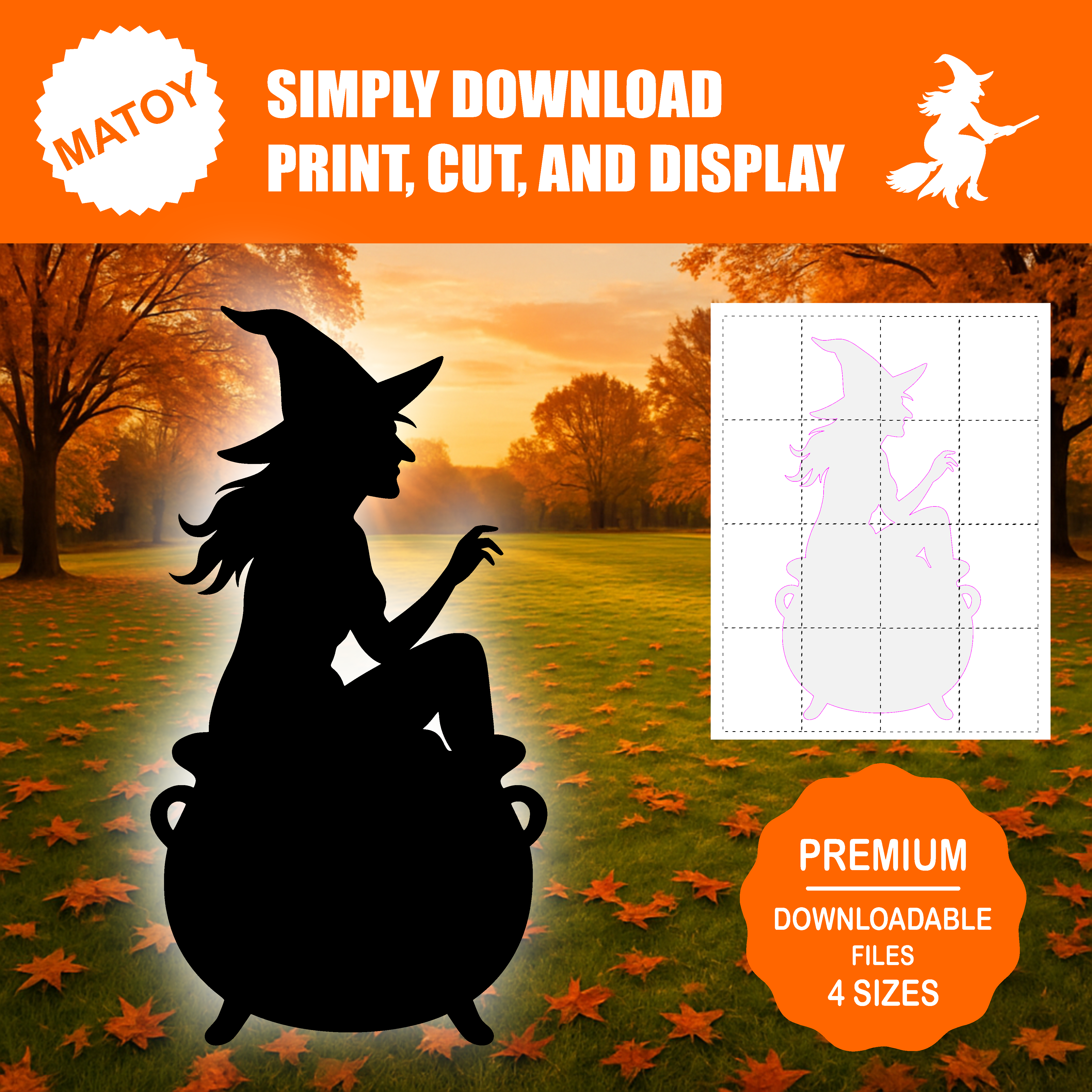 Witch Cauldron Halloween Party Decor | Printable Life-Size Silhouette ...