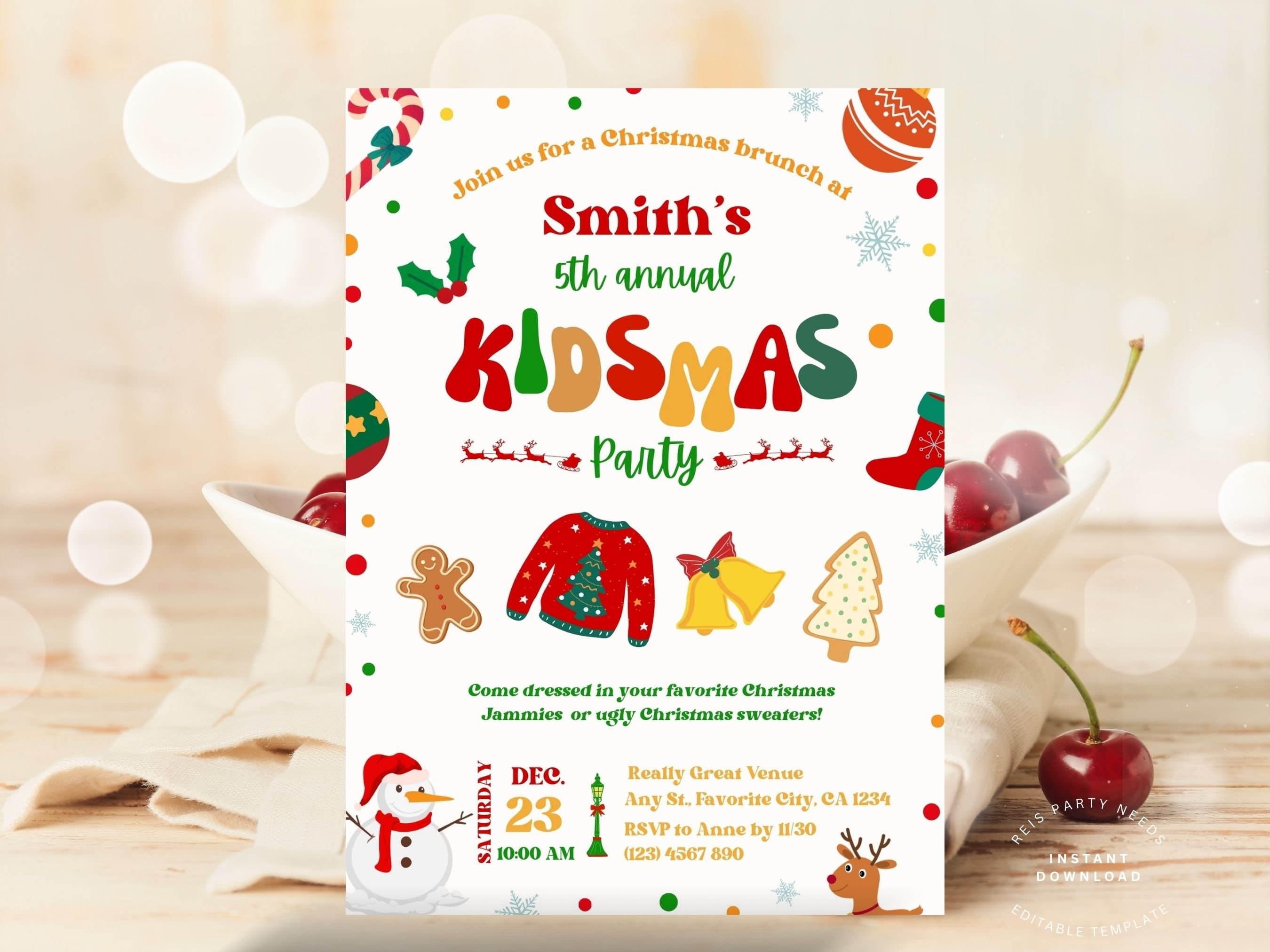 Kidsmas Christmas Invitation, Kids Holiday Party Invitation, Children's ...