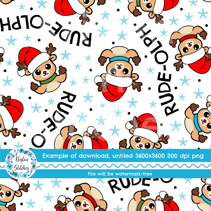 Rude-olph the Red Nosed Reindeer Sarcastic Christmas Seamless Pattern ...