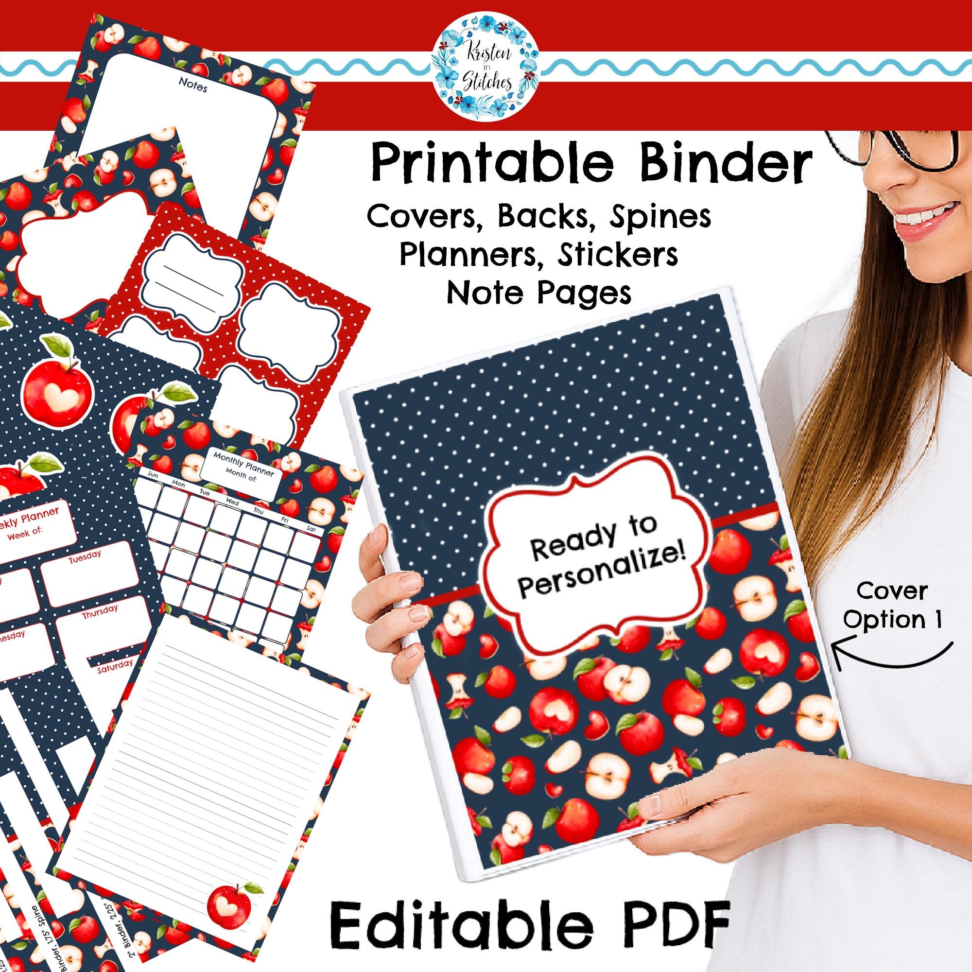 Printable Binder Cover & 18 Page Planner Set Stickers 8.5x11 PDF Red ...