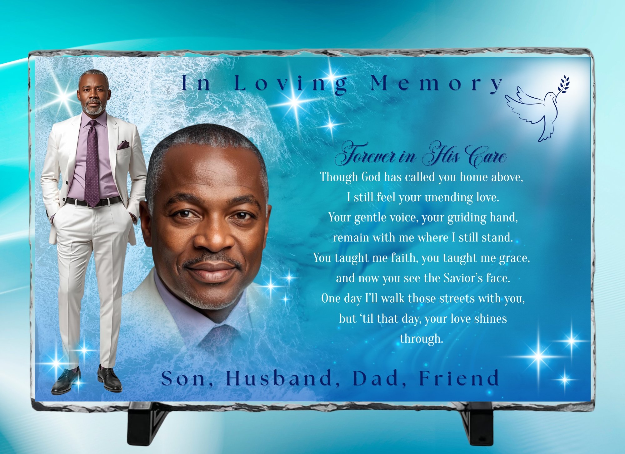 Personalized Memorial Photo Slate – “Forever in His Care” Tribute - Payhip