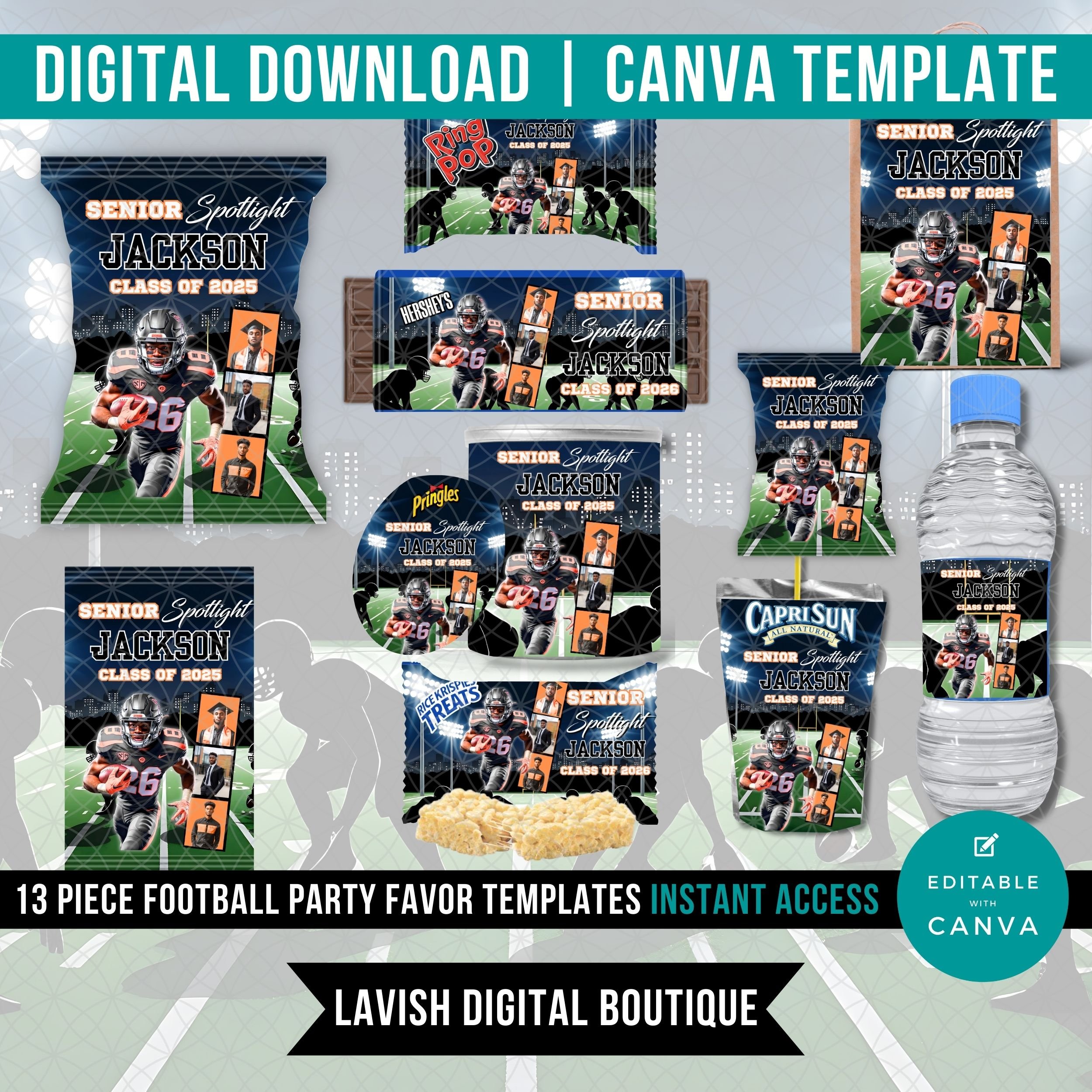 Football Party Favor Bundle Canva Templates, Football Party Favors ...