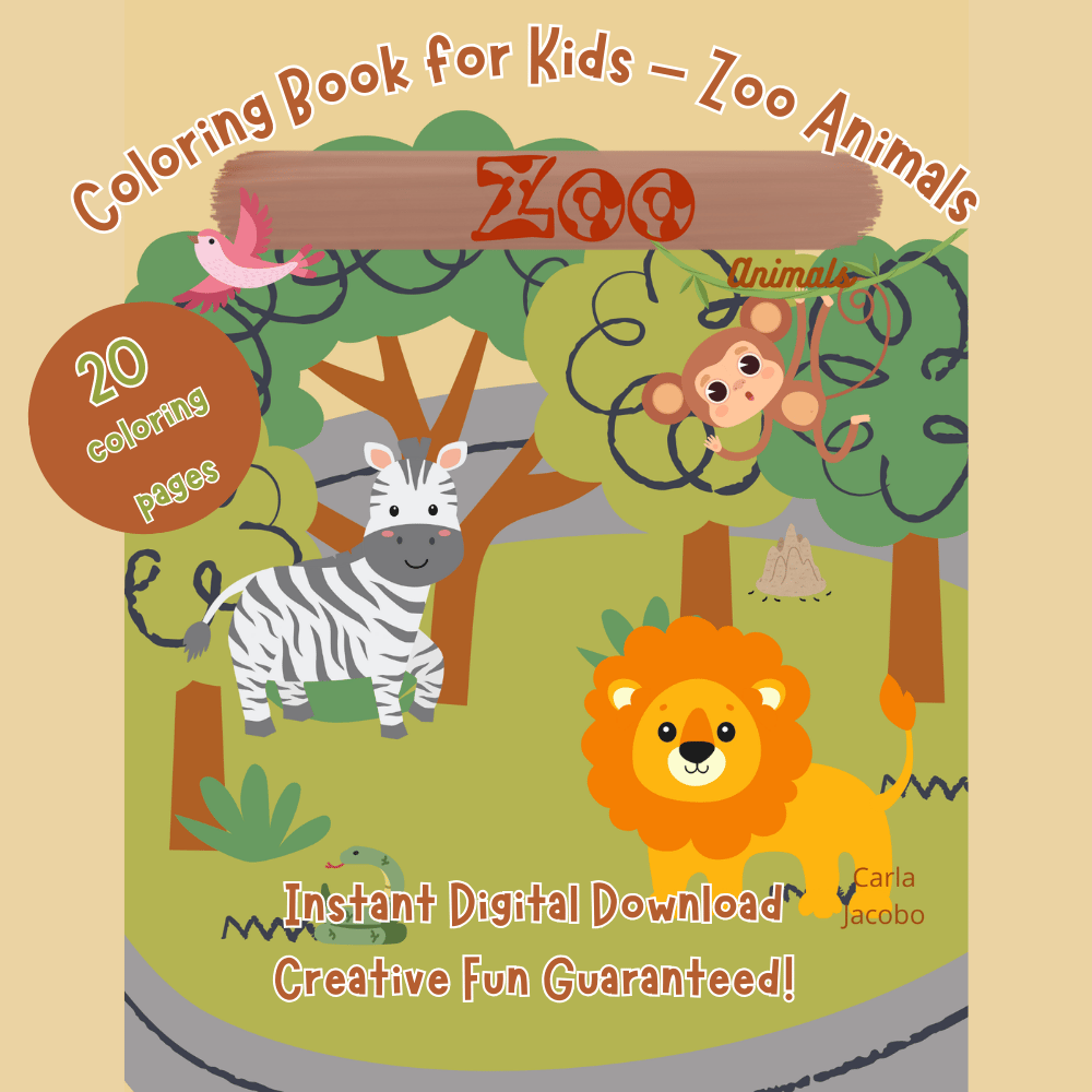 Zoo Animals Coloring Book – 20 Printable Pages (8.5x11 PDF) | Fun and ...