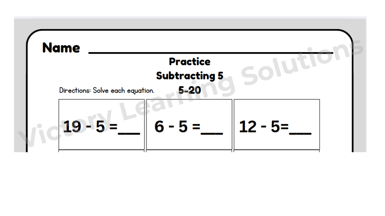 Daily Math Boost: Subtracting 5 to Numbers 5–20 Practice Worksheet - Payhip