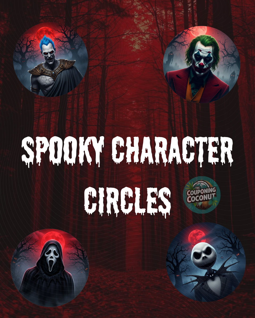 Horror Characters Clipart Circle | Evil Scary Faces Canva Template ...