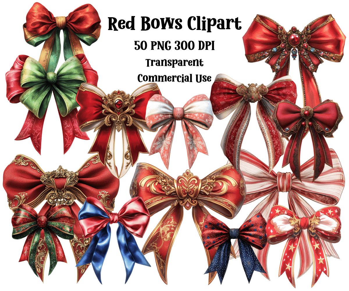 Red Coquette Bows Clipart - Payhip
