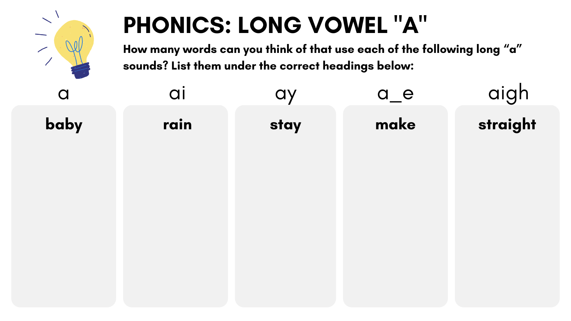 an activity sheets for long vowel sounds a, e, i, o, and u - Payhip