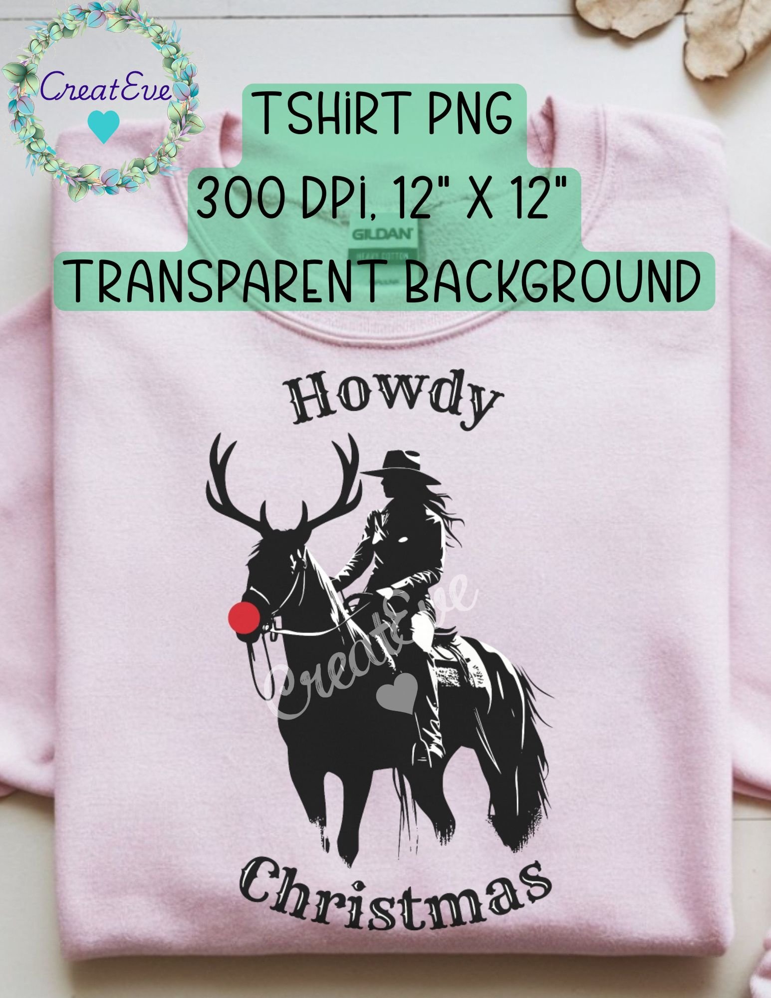 Howdy Christmas Tshirt PNG Black Silhouette Cowgirl on Rudolph Horse ...