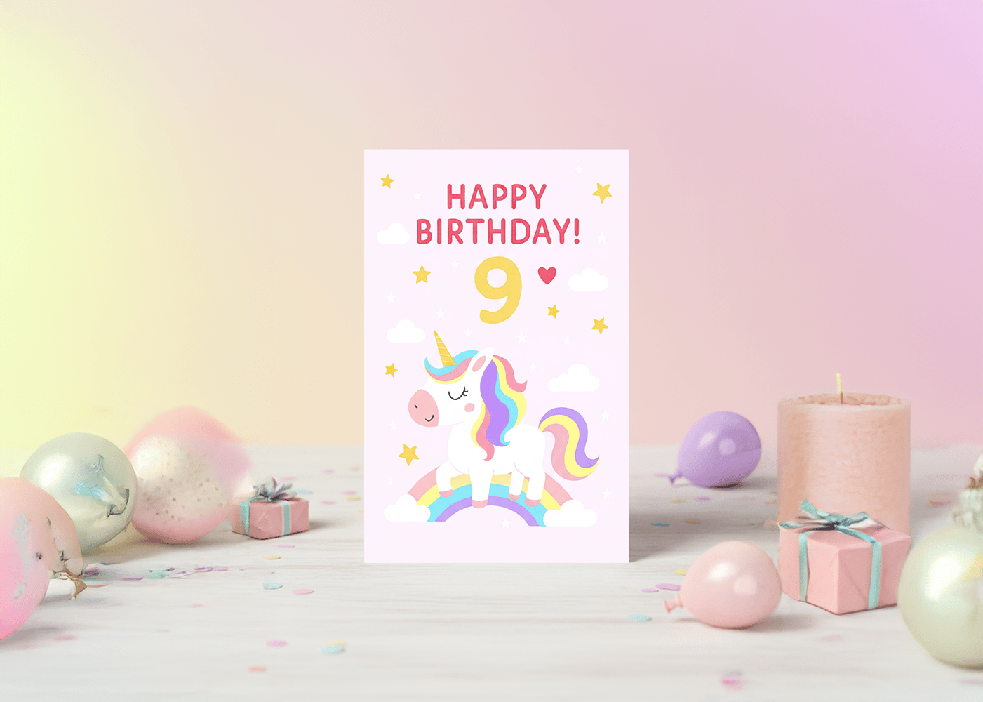 Sparkle & Rainbow Unicorn Card - Age 9 - Payhip