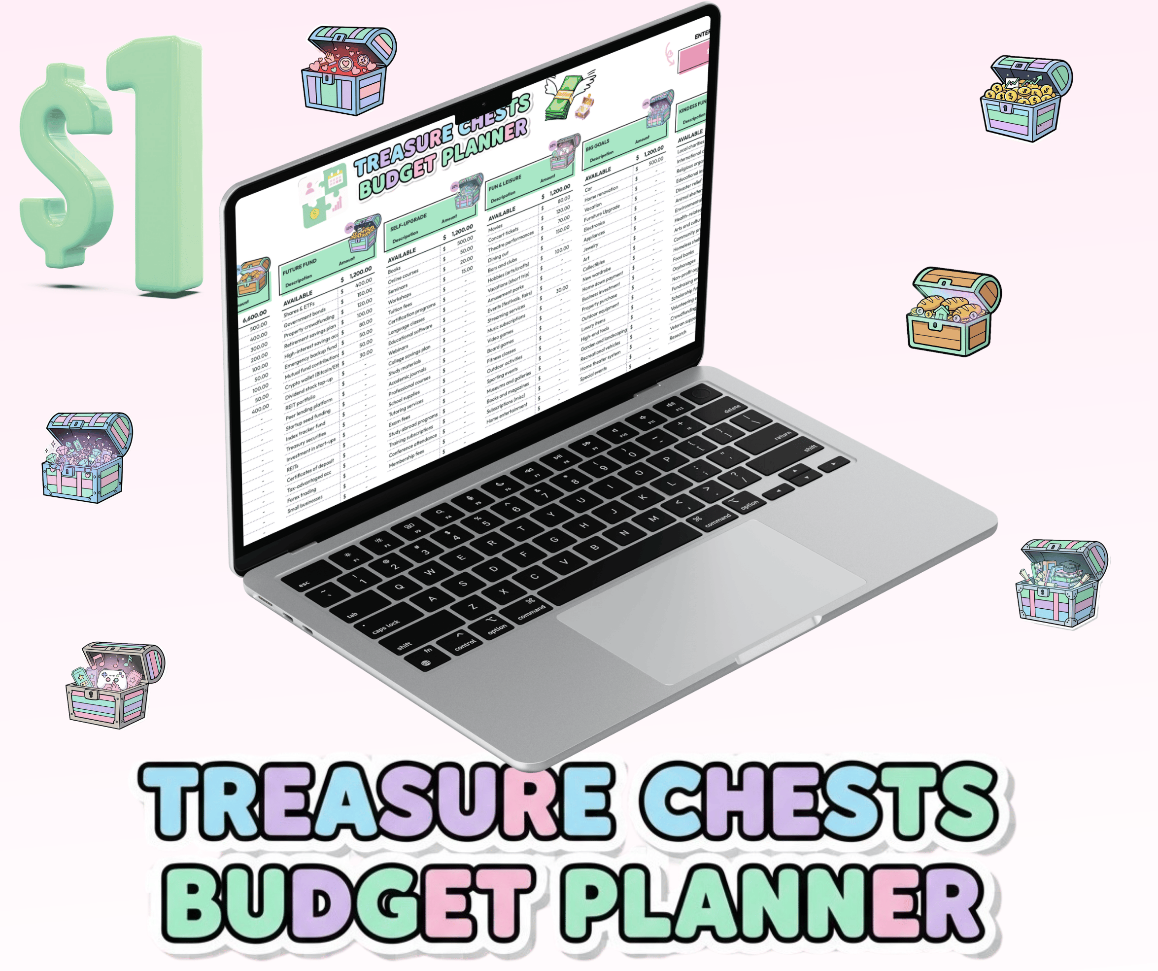 $1 Budget Planner Template GOOGLE SHEETS 6 Treasure Chest System for ...
