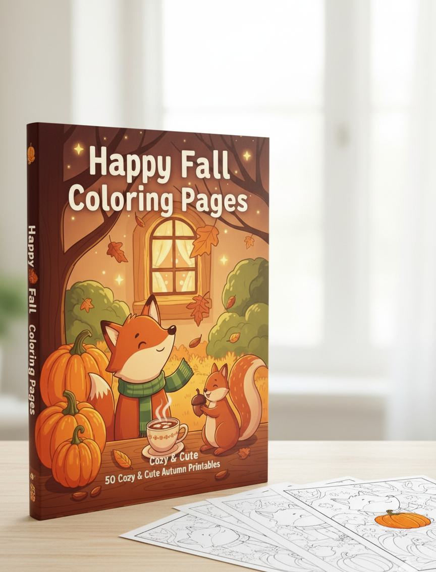 Happy Fall Coloring Pages: Cozy Cute Autumn Printables for Kids & Adults